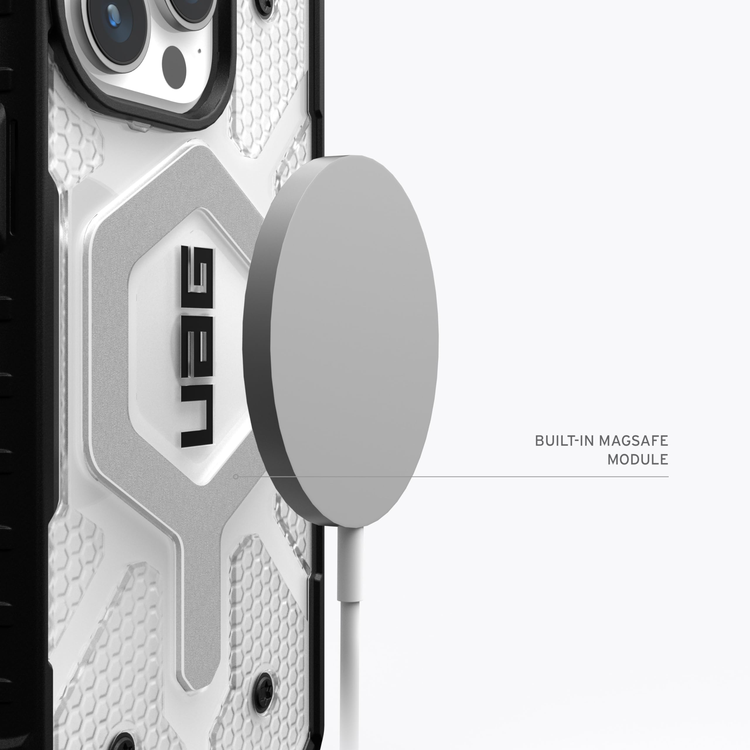 URBAN ARMOR GEAR UAG Case [Updated Ver] Compatible with iPhone 15 Pro Case 6.1" Pathfinder Clear Ice/Silver Built-in Magnet Compatible with MagSafe Charging Rugged Transparent Protective Cover