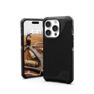 urban armor gear uag case [updated ver] compatible with iphone 15 pro case 6.1" metropolis lt kevlar black built-in magnet compatible with magsafe charging rugged military grade protective cover