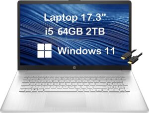 hp 17 laptop 17.3" hd+ (intel 4-core i5-1135g7 (beat i7-10510u), 64gb ram, 2tb ssd, uhd graphics) home & business laptop, long battery life, anti-glare, webcam, type-c, ist cable, win 11 home, silver