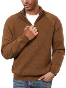 pj paul jones mens brown sweater turtleneck men quarter zip pullover fall sweaters for winter xl