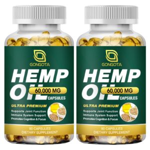 hemp oil capsules - 100% organic hemp oil, 60,000 max strength, supports immune, skin, calm, sleep & overall health - 180 veggie softgels