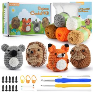 crochet kit for beginners, 4pcs crochet animal kit for adults kids, learn to crochet with step-by-step video with writtern pattern