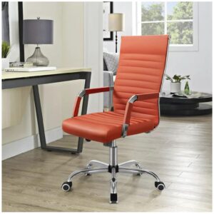 modern office chair mid-back pu leather executive conference white office desk chair adjustable swivel chair desk with arms white desk chair with wheels silla de escritorio (orange)