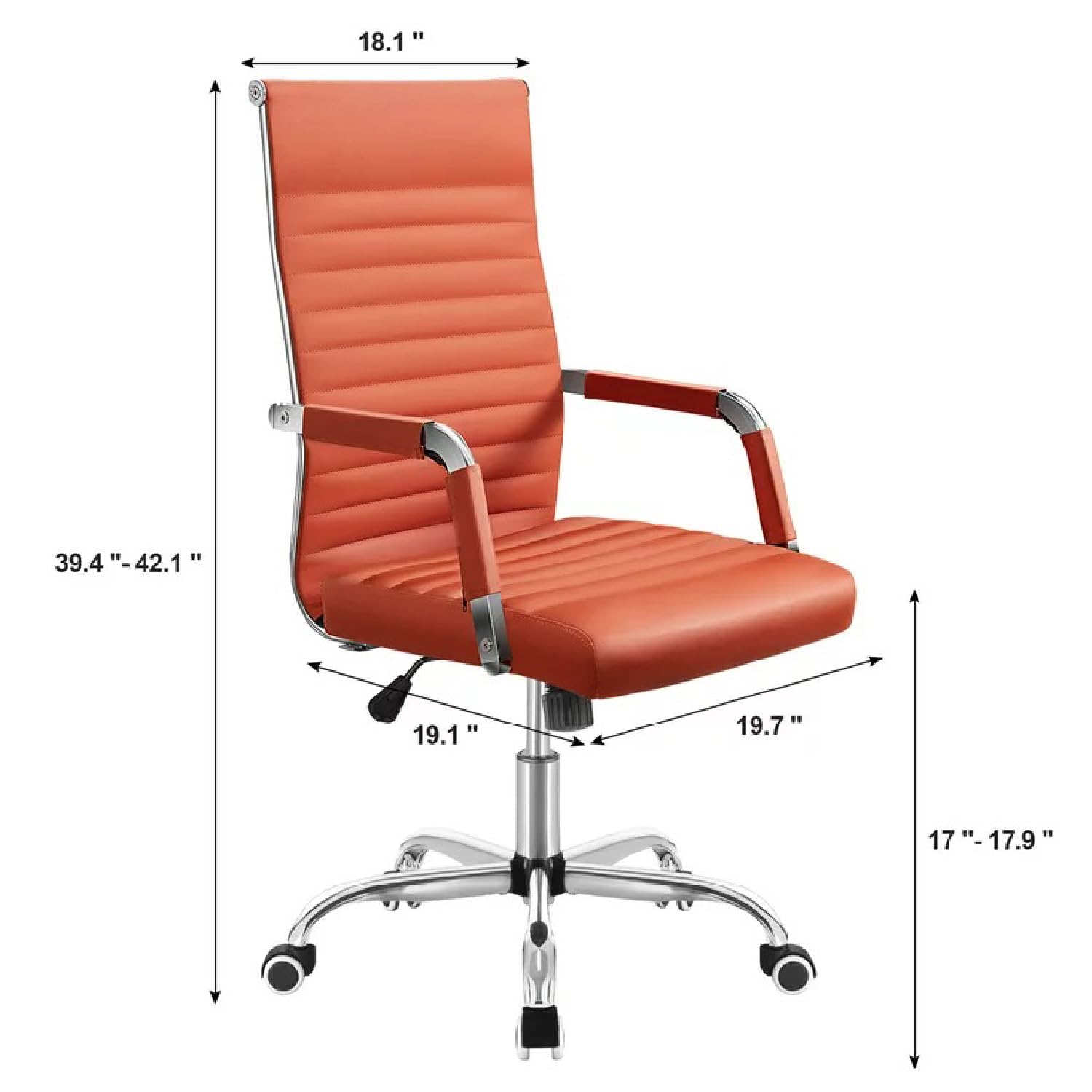 Modern Office Chair Mid-Back PU Leather Executive Conference White Office Desk Chair Adjustable Swivel Chair Desk with Arms White Desk Chair with Wheels Silla de Escritorio (Orange)