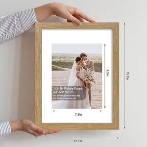 Hongkee 11x14 Picture Frame Set of 4, Made of Natural Oak Wooden Frame, Display 8x10 Pictures with Mat or 11 x 14 Posters without Mat for Wall Mounting, Gallery Photo Frames