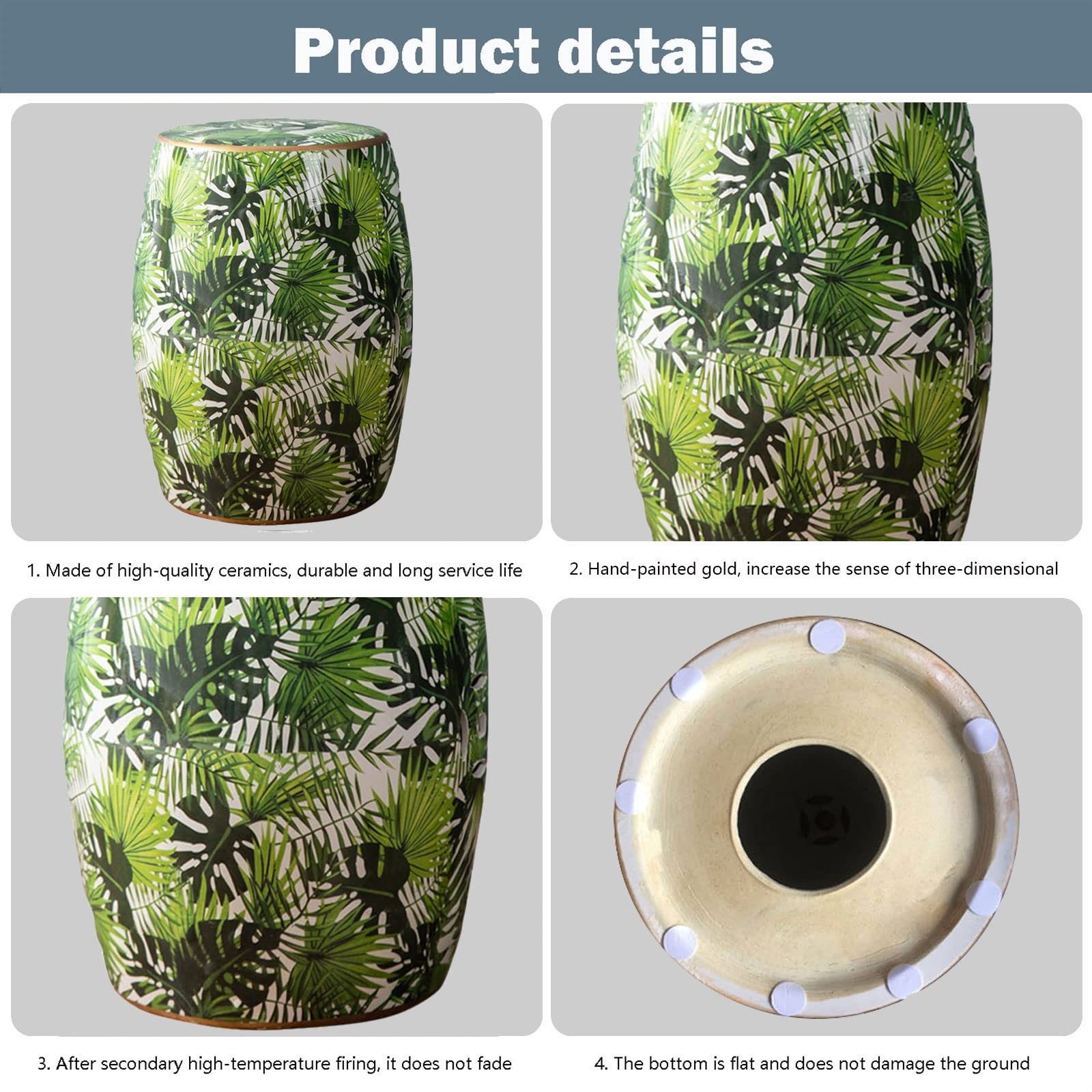 JIADIAONI Decorative Ceramic Garden Stool, Glazed Ceramic Drum Stool, Suitable for Living Room, Balcony, Garden, Etc.