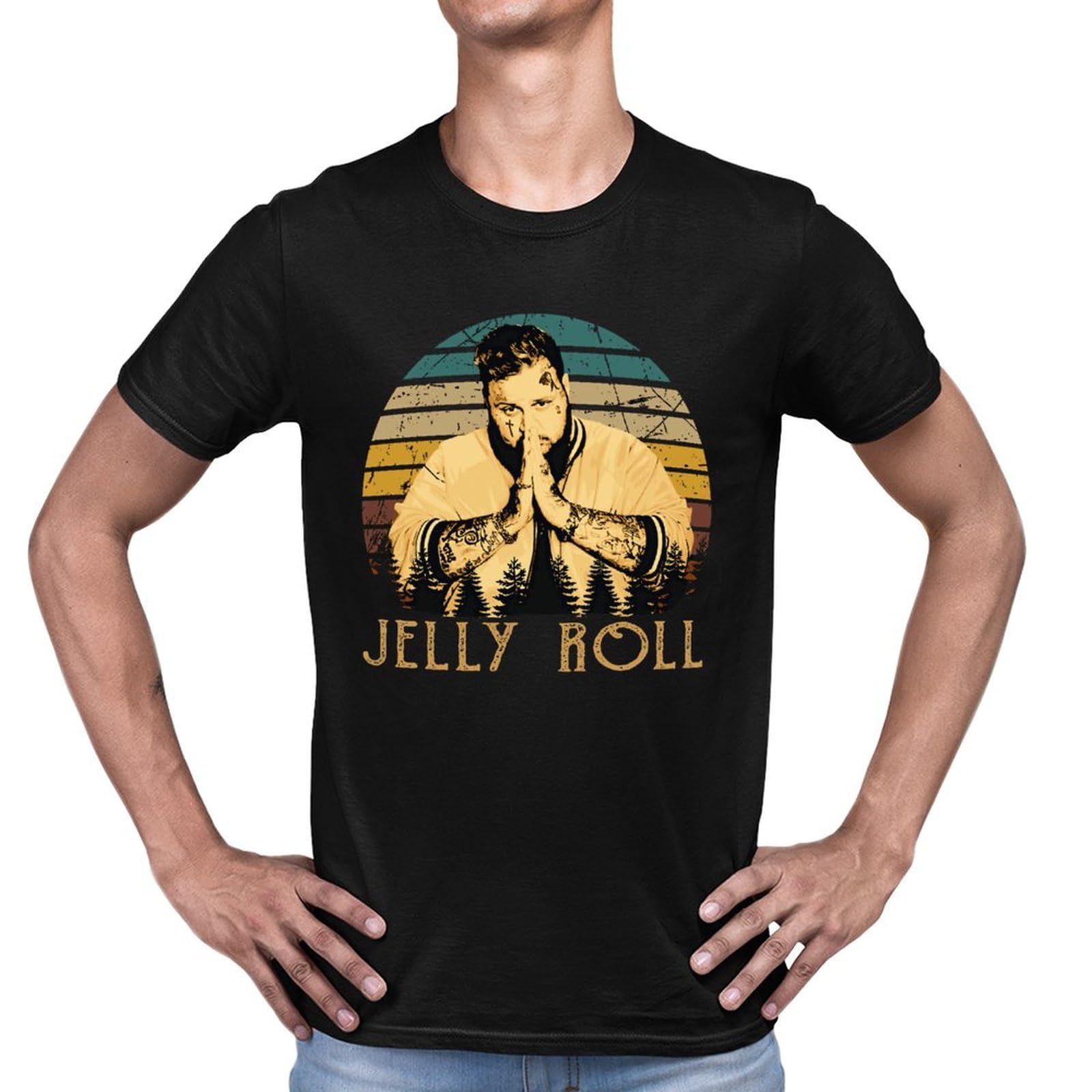 DHJANECT Youth & Adult American Rapper Jelly Theme Roll T-Shirt Round Neck Short-Sleeve Tee Shirt, Cotton Tee Tops for Mens 2XL, Black-2