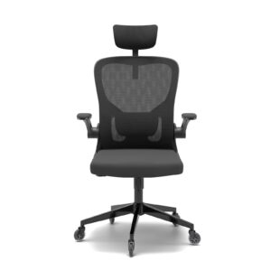 Monhey Black Office Chair, Ergonomic Office Chair, Home Office Desk Chair for Big and Tall People, Computer Chair with Adjustable Headrest, Lumbar Support, Flip-Up Arms, PU Wheels