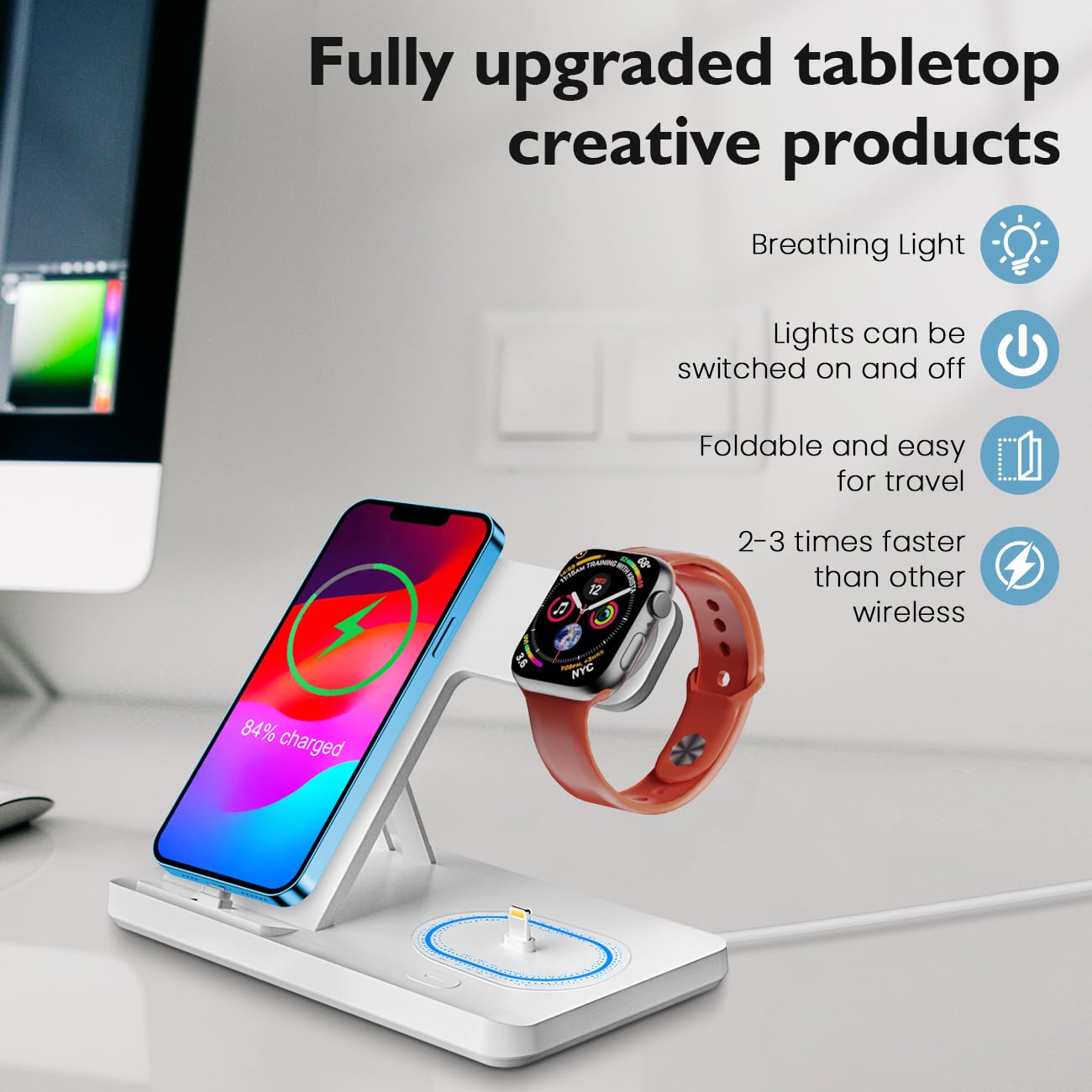 TPLISAK Charging Station, 3 in 1 Fast Charging Stand Dock for Apple: iPhone 14 13 12 11 Pro X Max XS XR 8 7 Plus 6, Apple Watch, AirPods, 18W Adapter, USB Type C, White, Charging Adapter