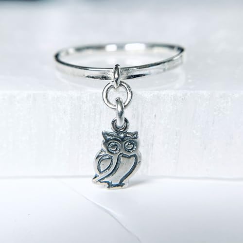 Silver Owl Charm Ring, Smooth or Textured Band, Bird Animal Pet Lovers Gift, Stackable Band, Size 5 6 7 8, Jewelry Inspirations