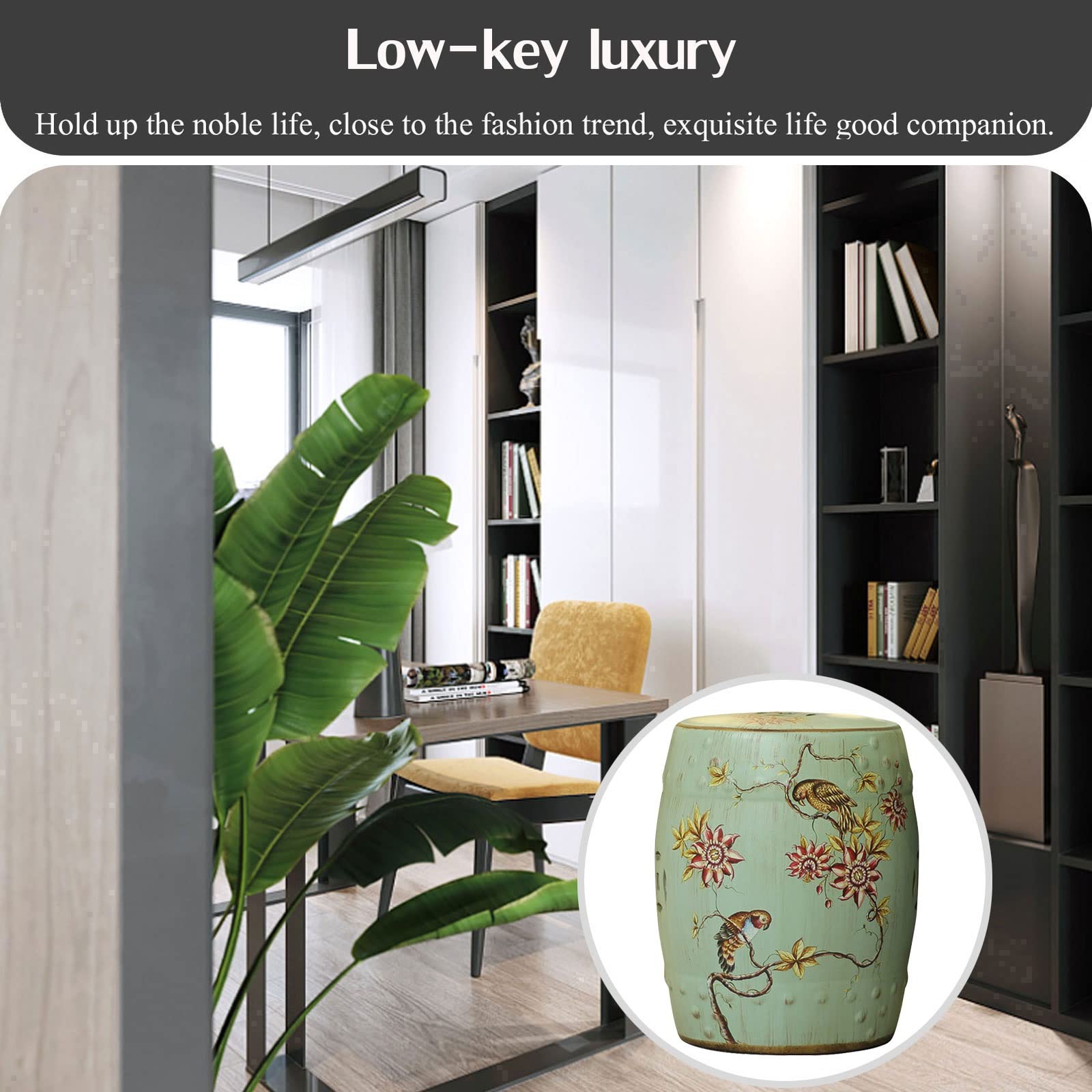 JIADIAONI Decorative Ceramic Garden Stool, Flower and Bird Dressing Stool Shoe Changing Stool, Suitable for Living Room, Balcony, Garden, Etc.