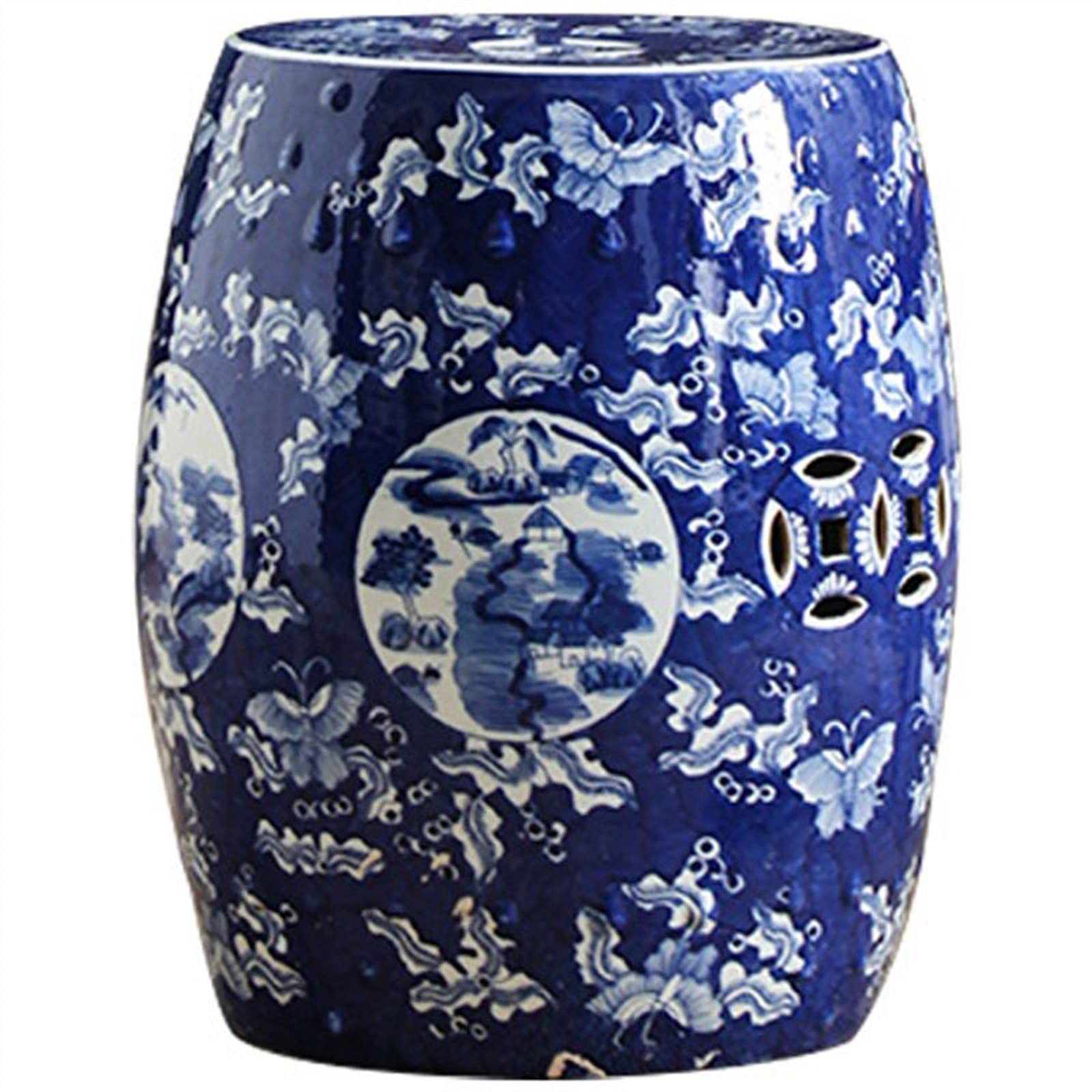 JIADIAONI Decorative Ceramic Garden Stool, Hand Painted Blue and White Porcelain Ceramic Drum Stool, Suitable for Living Room, Terrace, Garden, Etc.