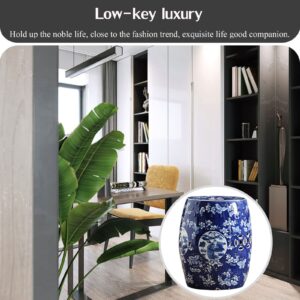 JIADIAONI Decorative Ceramic Garden Stool, Hand Painted Blue and White Porcelain Ceramic Drum Stool, Suitable for Living Room, Terrace, Garden, Etc.