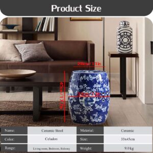 JIADIAONI Decorative Ceramic Garden Stool, Hand Painted Blue and White Porcelain Ceramic Drum Stool, Suitable for Living Room, Terrace, Garden, Etc.