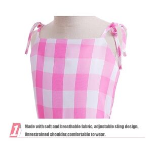 uivic Pink Costume for Girls, Doll Movie Cosplay Outfit Pink White Gingham Dress for Kids Party Birthday Dress Up (Pink1 with accessories, 7Years-8Years)