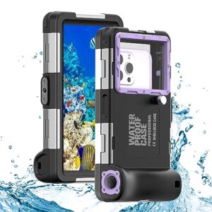 shellbox case diving case 2nd gen for phone/samsung galaxy series, universal phones[4.9-6.9 inch],snorkeling[15m/50ft] full body protector(black-purple)