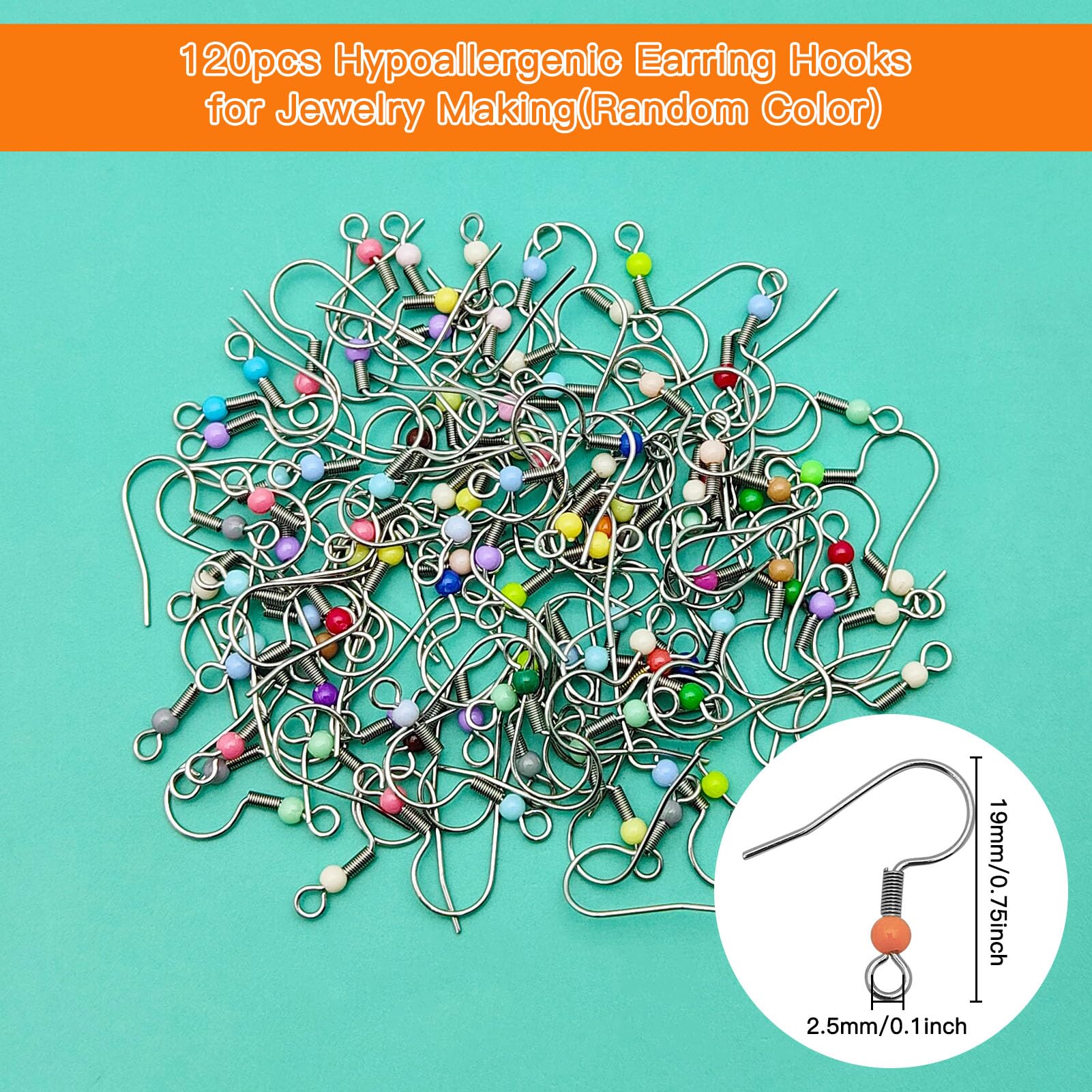 120pcs Hypoallergenic Earring Hooks for Jewelry Making,Ear Wires Fish Hooks French Wire Hooks Colorful Fish Hook Earrings French Ear Wires for DIY Earring Making Supplies Kit(Random Color)