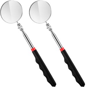 copkim 2 pcs telescoping inspection mirror,29 inch mechanics mirror tool with long handle, round extendable mirror on a stick for technicians mechanics contractors checking observation (black)