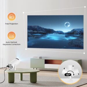 [Auto Keystone]5G WiFi Bluetooth Projector HIPPUS , 180°rotation,Mini Portable Projector for iphone, 1080P Supported ,Zoom, Movie Projector Compatible with TV Stick, iOS, Android, PS5