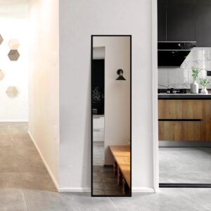 TRAHOME Standing Mirror Full Length Mirror,Large Floor Mirror with Aluminium Frame for Door Bedroom Bathroom Living Room (60x15-Black)