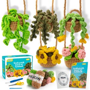 hejin crochet kit for beginners, 5pcs crochet plant kit for adults kids-amigurumi crochet kit include every tool, videos tutorials, crochet starter kit learn to crochet kit gift for birthday, easter