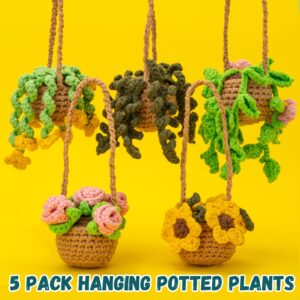 HEJIN Crochet Kit for Beginners, 5PCS Crochet Plant Kit for Adults Kids-Amigurumi Crochet Kit include Every Tool, Videos Tutorials, Crochet Starter Kit Learn to Crochet Kit Gift for Birthday, Easter