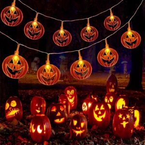 iticdecor halloween pumpkin string lights battery operated 15ft 30 led orange pumpkins fairy light indoor outdoor for halloween thanksgiving fireplace party patio