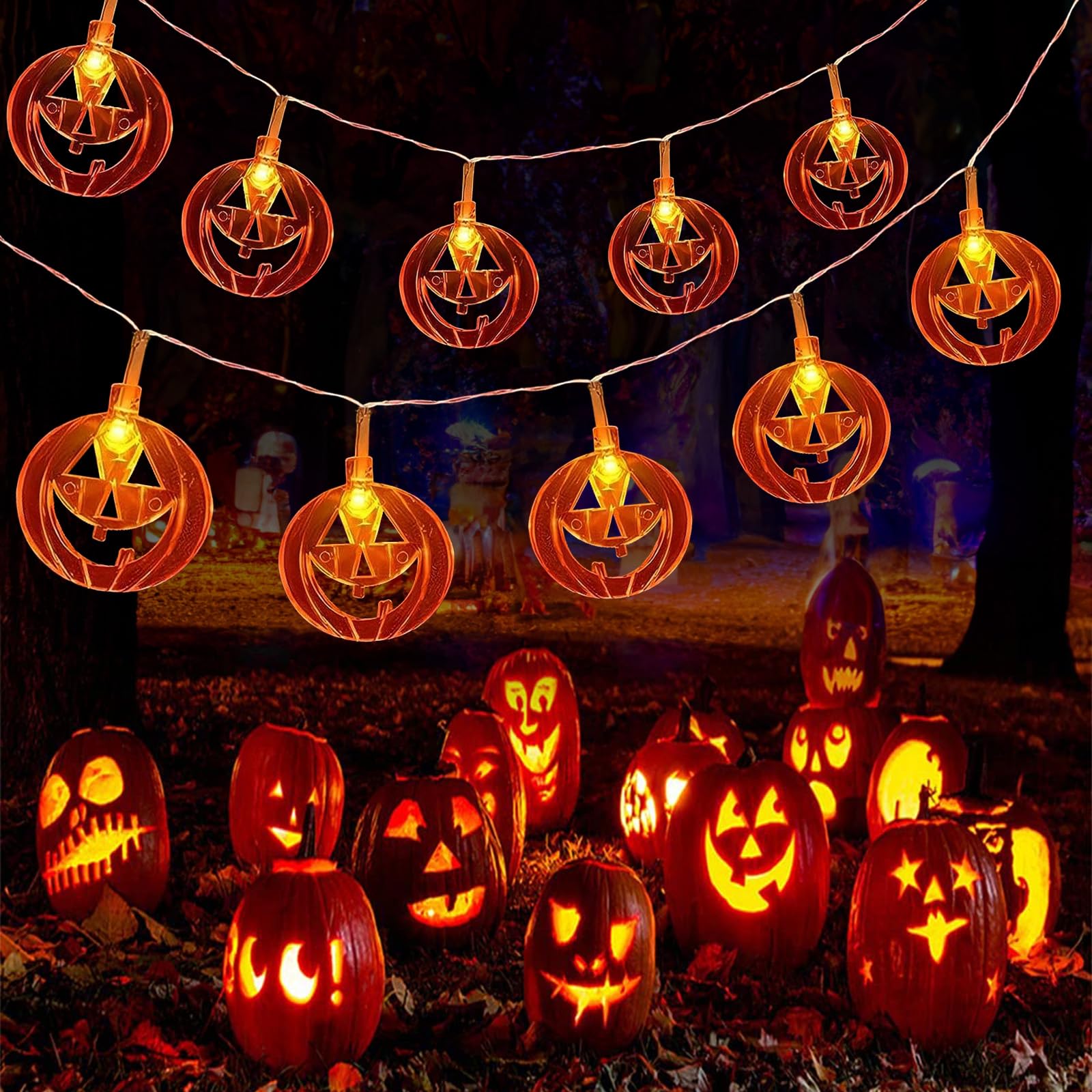 ITICdecor Halloween Pumpkin String Lights Battery Operated 15Ft 30 LED Orange Pumpkins Fairy Light Indoor Outdoor for Halloween Thanksgiving Fireplace Party Patio