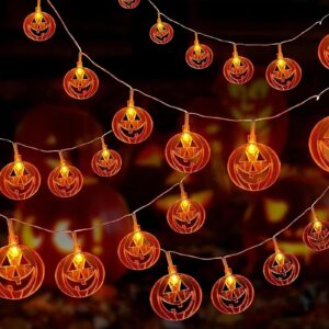 ITICdecor Halloween Pumpkin String Lights Battery Operated 15Ft 30 LED Orange Pumpkins Fairy Light Indoor Outdoor for Halloween Thanksgiving Fireplace Party Patio