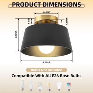 CANMEIJIA Industrial Ceiling Light Fixture with Black Shade, Modern Flush Mount Ceiling Lighting for Bedroom Hallway Kitchen Dining Room, Farmhouse Ceiling Lamp with E26 Base, Bulb Not Included