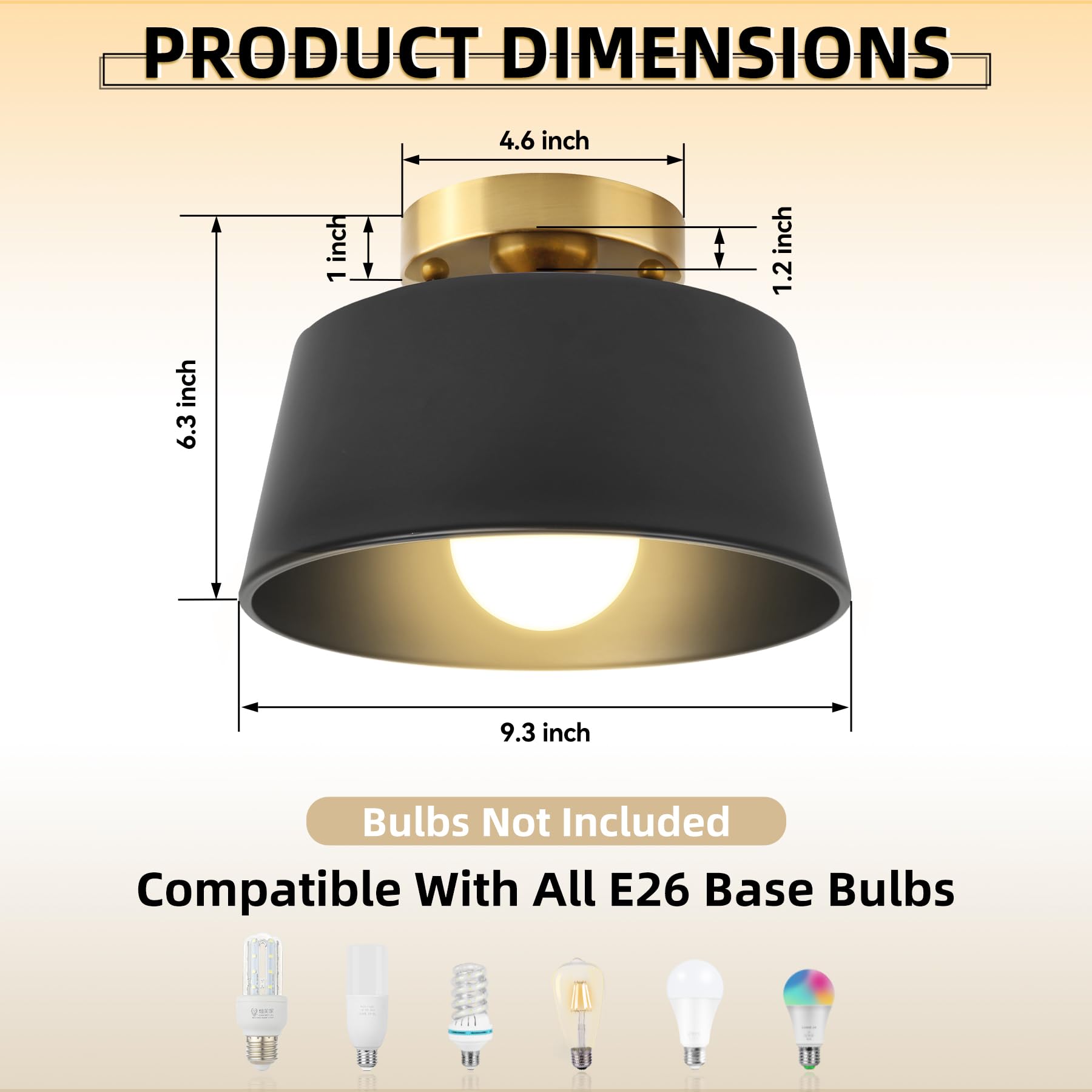 CANMEIJIA Industrial Ceiling Light Fixture with Black Shade, Modern Flush Mount Ceiling Lighting for Bedroom Hallway Kitchen Dining Room, Farmhouse Ceiling Lamp with E26 Base, Bulb Not Included