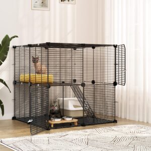 yitahome cat cage 2 tier indoor cat enclosures kitten cage diy pet playpen metal kennel for 1-2 cats, ferret, chinchilla, rabbit, small animals, kitty, squirrel, rv travel, camping