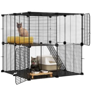 YITAHOME Cat Cage 2 Tier Indoor Cat Enclosures Kitten Cage DIY Pet Playpen Metal Kennel for 1-2 Cats, Ferret, Chinchilla, Rabbit, Small Animals, Kitty, Squirrel, RV Travel, Camping