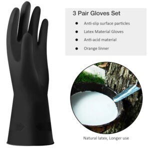 Alimat PluS Extra Large Reusable Cleaning Gloves Latex 3 Pack, Dishwashing Rubber Gloves for Cleaning, No Liner Household Gloves(X-Large, Black)