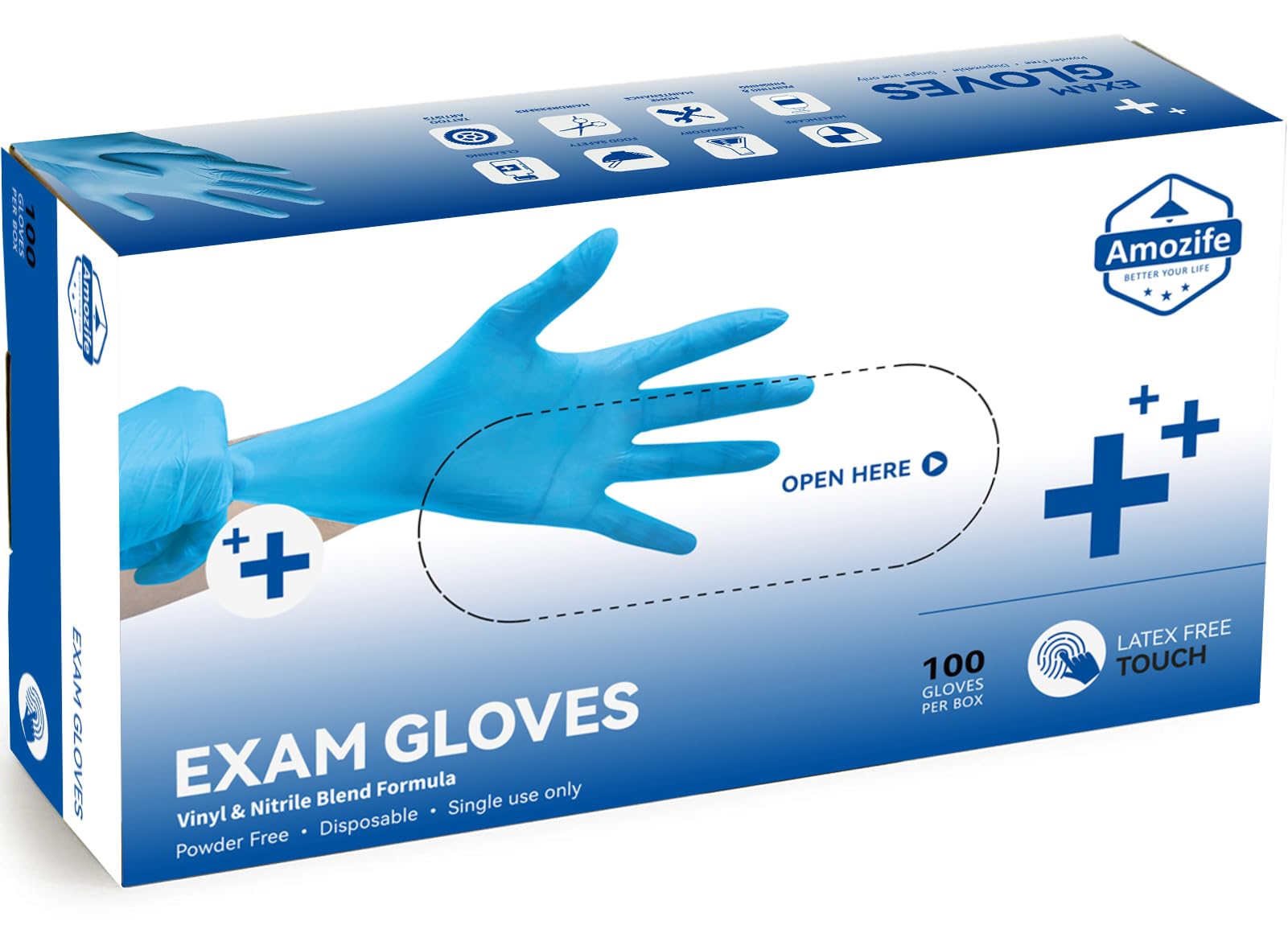 Amozife Nitrile Vinyl Blend Gloves, 4 Mil Powder & Latex Free Non-Sterile Disposable Gloves for Cooking, Cleaning & Food Prep, X-Large