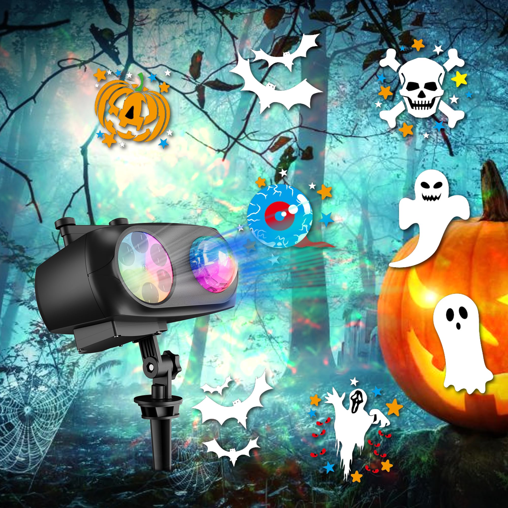 Halloween Christmas Projector Lights, COOLWUFAN Upgrade Waterproof Outdoor Indoor Holiday Projector Lights with Remote and 20 HD Effects (3D Ocean Wave + Patterns) for Xmas Halloween Party Yard Decor