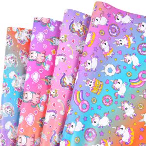 sikiweiter unicorn wrapping paper - unicorn wrapping paper birthday girl, 8 sheets princess wrapping paper, 19.7 x 27.6 inches per sheet