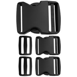 2" buckles for straps quick side release plastic buckle clip 2 pcs + tri-glide slide 2 pcs fit 2 inch wide nylon strap webbing belt, heavy duty dual adjustable no sew, backpack parachute replacement