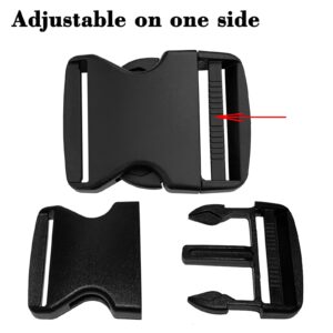 2" Buckles for Straps Quick Side Release Plastic Buckle Clip 2 pcs + Tri-Glide Slide 2 pcs Fit 2 inch Wide Nylon Strap Webbing Belt, Heavy Duty Dual Adjustable No Sew, Backpack Parachute Replacement