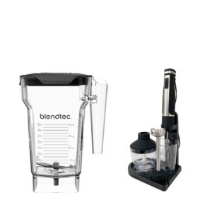 blendtec immersion blender - handheld stick blender, whisk, and food processor and 75 oz fourside jar - clear - includes 3 attachments, 20 oz bpa-free jar, and storage tray - stainless steel