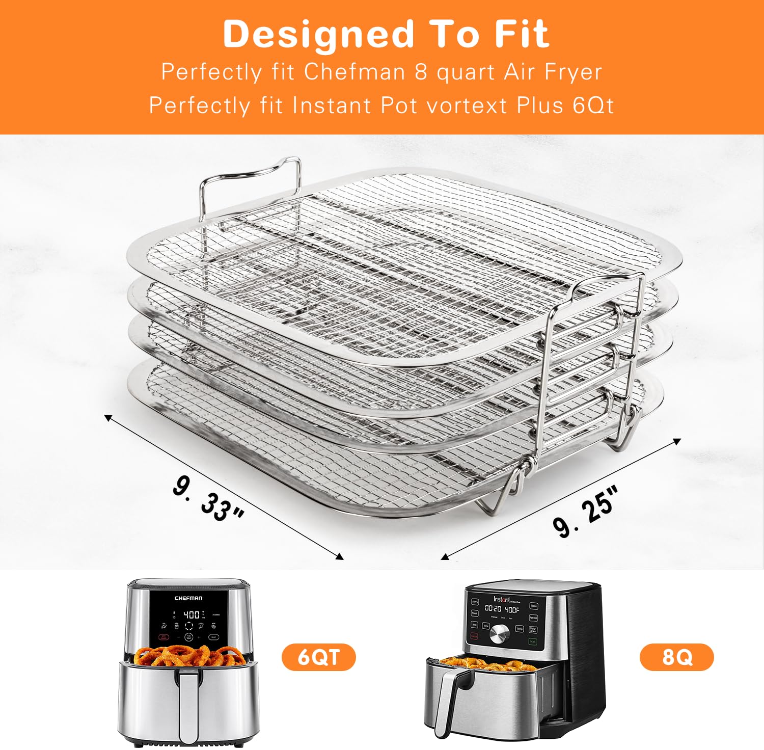 SICHEER Dehydrator Rack Stainless Steel Stand Accessories Compatible with Instant Vortex Plus 6 quart Air Fryer, Ninja Foodie Grill, Chefman 8 quart Air Fryer, 4 layers