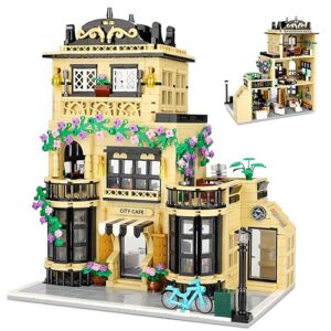 city coffee shop building blocks set- compatible with lego city house, architecture modular building three-story house building blocks for adults (1443pcs)