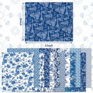 Whaline 12Pcs Blue Chinoiserie Cotton Fabric Bundles 18 x 22 Inch White Blue China Fat Quarters Oriental Quilting Patchwork Squares Sewing Fabrics for DIY Handmade Craft Party Decor