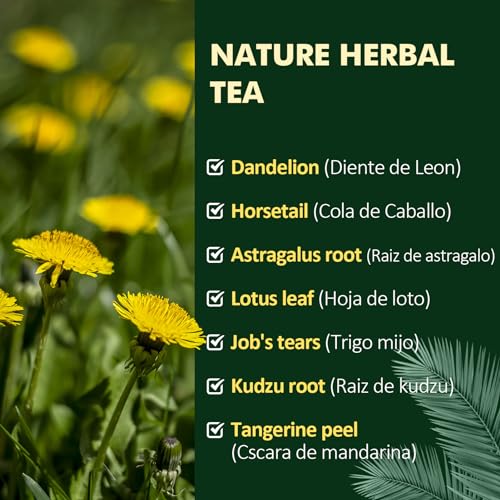 Herbmood Water Away Tea Bags for Edema Relief, Te de Diente de Leon y Cola de Caballo, Diuretico Natural para Desinflamar Retencion de Liquidos y Inflamacion, Horsetail for Lymphatic Drainage. 30 bags