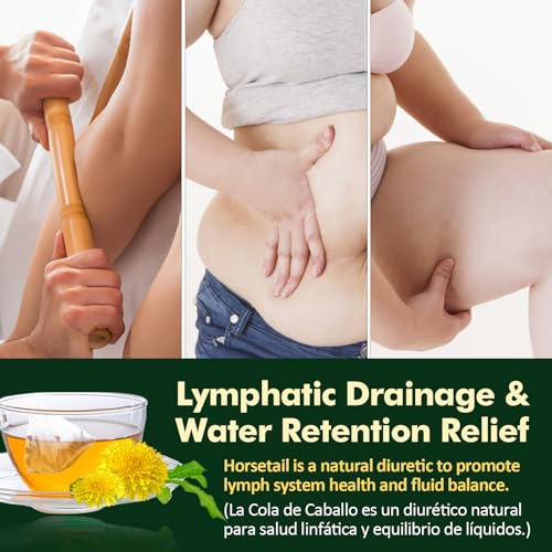 Herbmood Water Away Tea Bags for Edema Relief, Te de Diente de Leon y Cola de Caballo, Diuretico Natural para Desinflamar Retencion de Liquidos y Inflamacion, Horsetail for Lymphatic Drainage. 30 bags