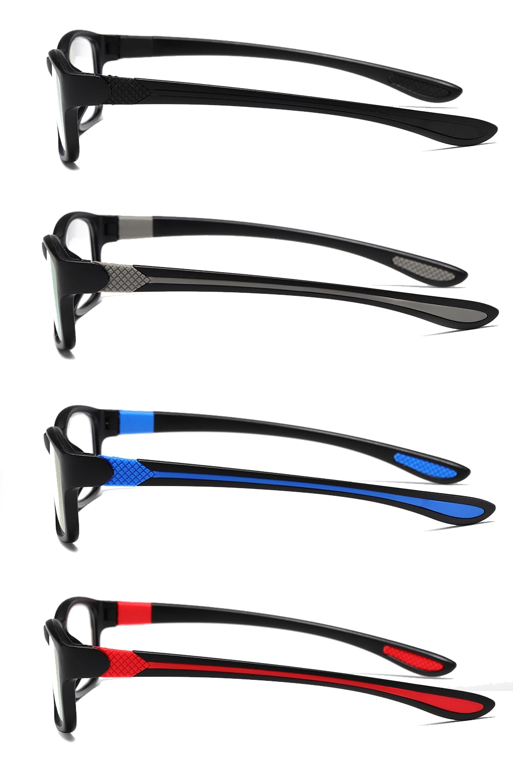 JOON-joon Reading Glasses Men 4 Pairs Ultra Light TR90 Sports Style Blue Light Blocking Readers+3.0