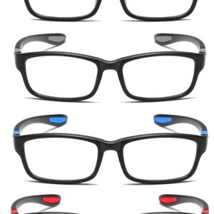 JOON-joon Reading Glasses Men 4 Pairs Ultra Light TR90 Sports Style Blue Light Blocking Readers+3.0