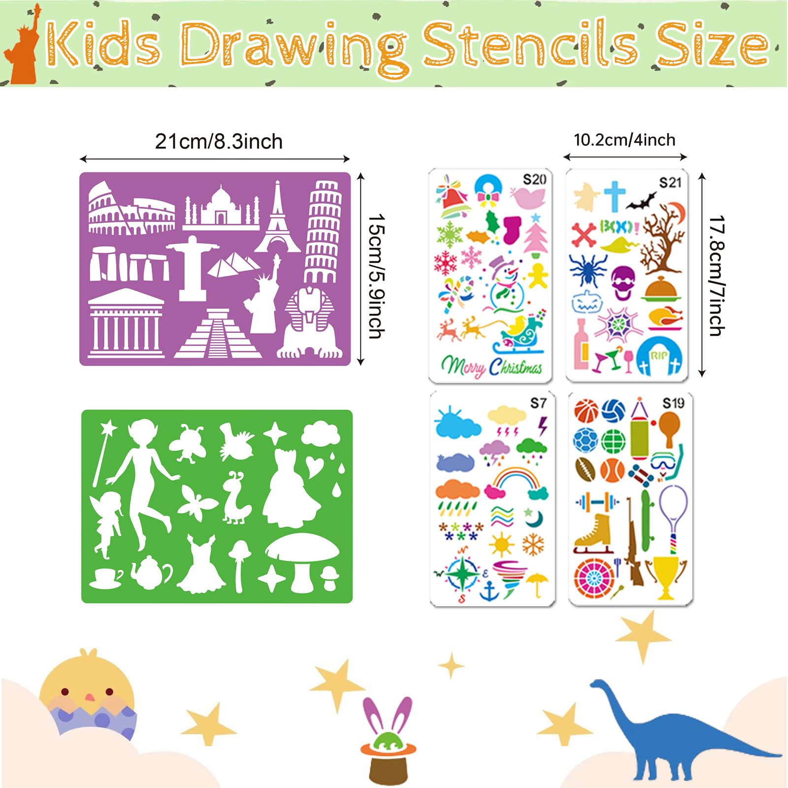 Drawing Stencils for Kids 30 Pieces Kids Stencils for Drawing with 500+ Patterns, Great Art Stencils Gift for Boys Girls Birthday Christmas