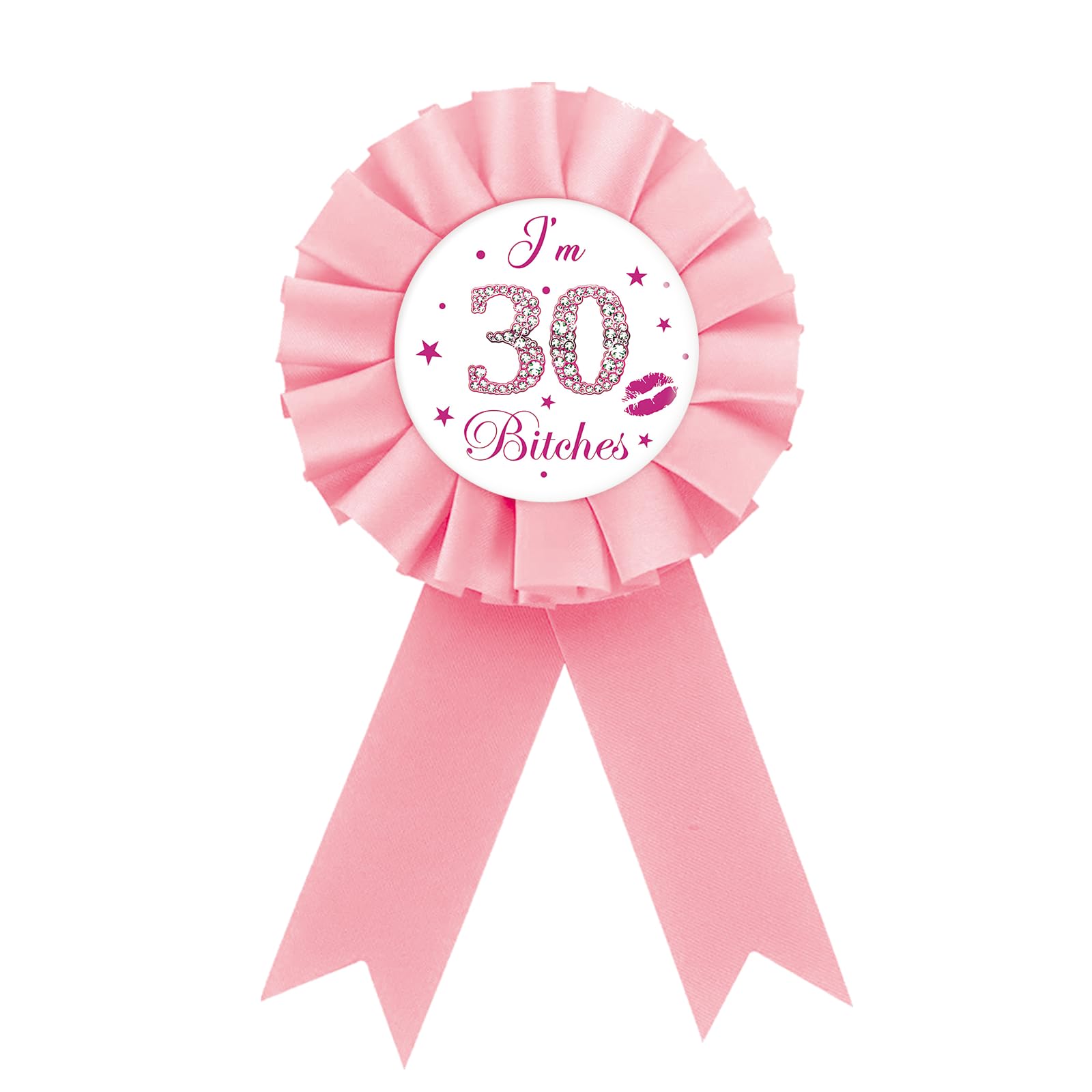 Happy 30th Birthday Tinplate Badge Pin, 30 & Fabulous Birthday Button Pin, Happy Birthday Pink Rosette Badge Pin for Women, Brooch Buttons for 30th Birthday Party, tinplate, rosette