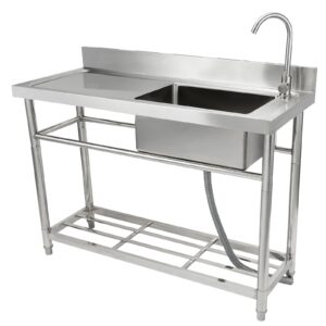 vevor stainless steel utility sink, 1 compartment free standing small sink w/workbench faucet & legs, 47.2 x 19.7 x 37.4 in commercial single bowl sinks for garage, restaurant, laundry, nsf certified